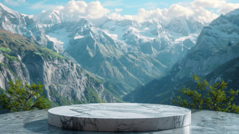 Cylinder-shaped Stone Podium Against Majestic Mountain Backdrop. Stock ...