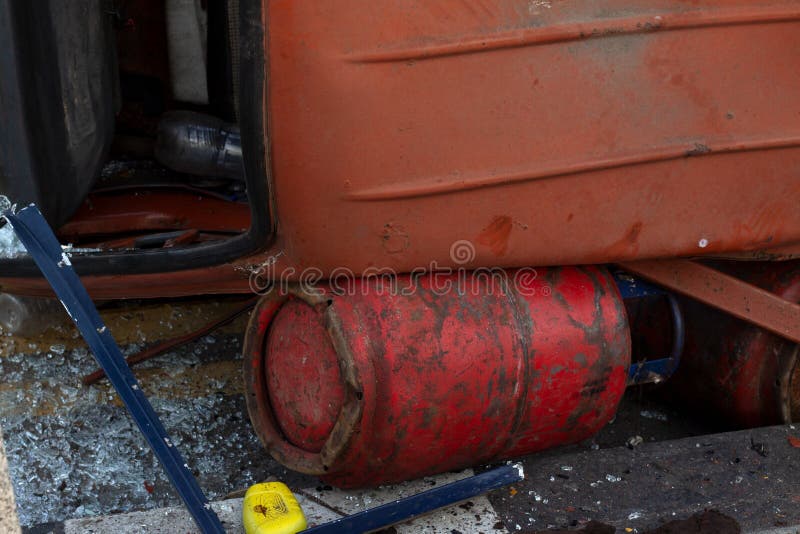 Cylinder Under the Lorry in Hard Situations Stock Photo - Image of ...