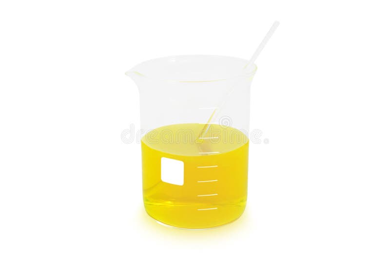 Cylindric Beaker (glassware) with Yellow Reagent Isolated on White ...