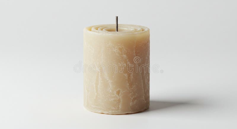 A Cylindrical Beige Candle with a Slightly Textured Surface Stands ...