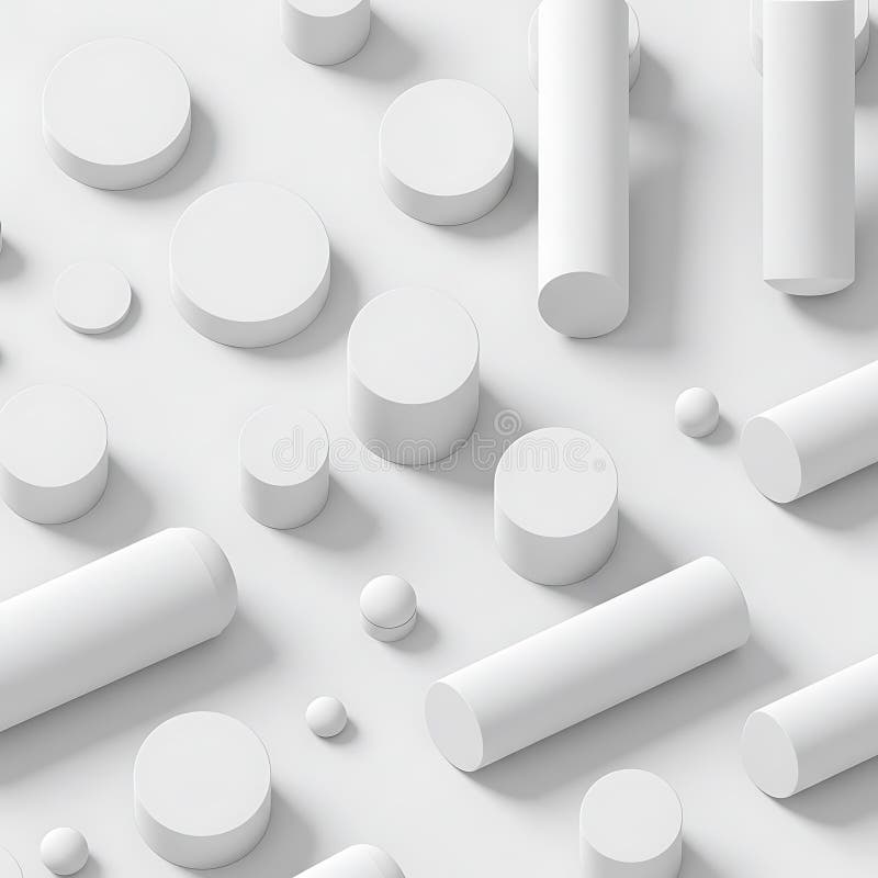 Cylindrical and Circular Shapes in Various Sizes are Arranged on a ...