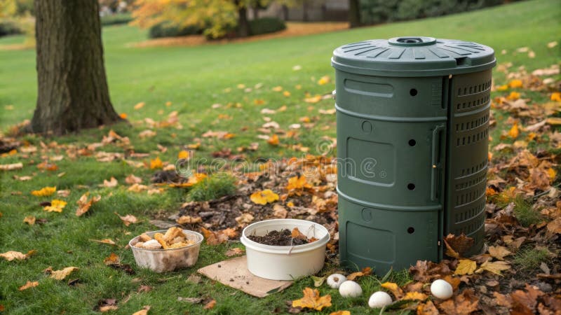 A Cylindrical Compost Bin Made from Recycled Plastic Sits on a Patch of ...