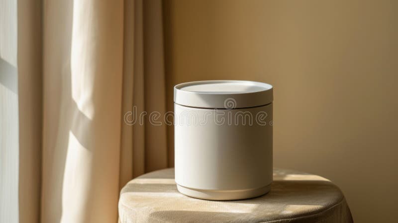 Cylindrical Container on Round Table, Neutral Beige Interior Stock ...