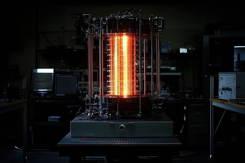 A Cylindrical Device with a Glowing Orange Core is Situated in a Dark ...