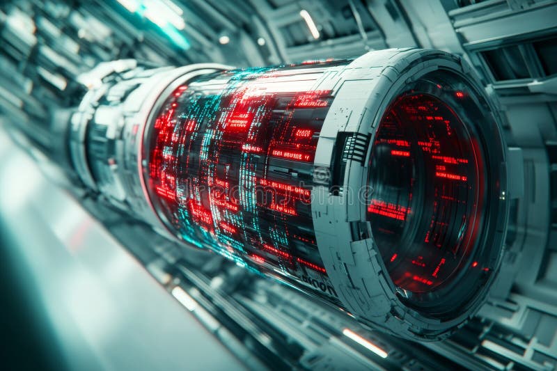 Cylindrical Futuristic Data Transfer System in a High Tech Facility ...