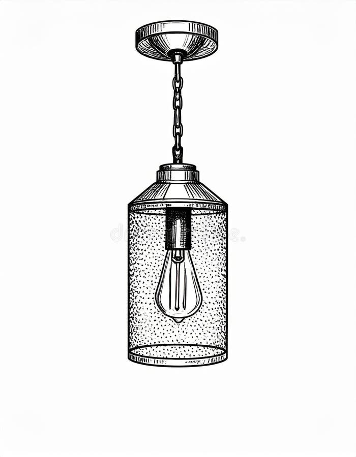 Cylindrical Glass Pendant Light Fixture Drawing Stock Illustration ...