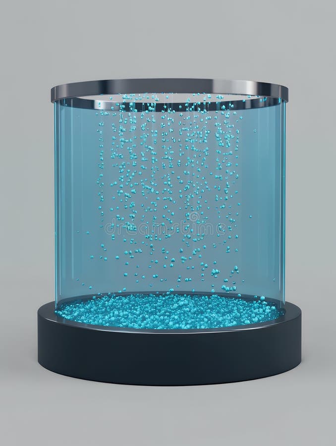 Cylindrical Glass Vessel with Falling Teal Bubbles Abstract Design ...