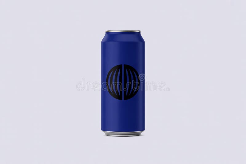 A Matte Cobalt Blue Can with a Bold Logo, Upright on a Plain White ...