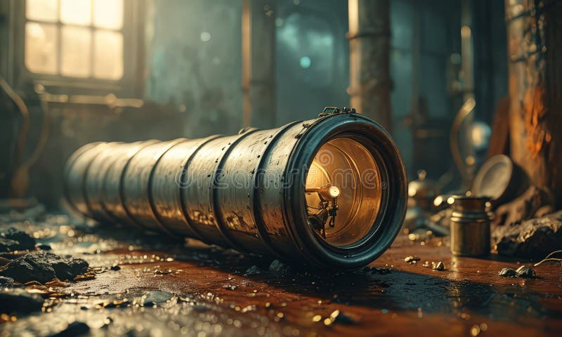 Cylindrical Metal Object with Circular Opening and Small Light Source ...