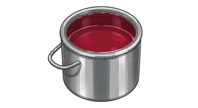 A Cylindrical Metal Paint Can Filled with Red Paint, Featuring a Shiny ...