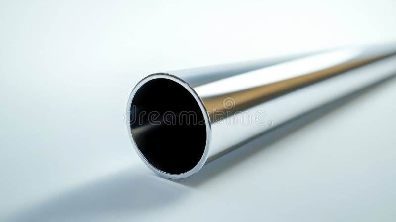 One Polished Metal Pipe Lying on a White Surface Stock Photo - Image of ...
