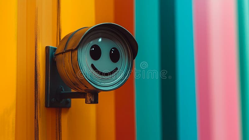 A Cylindrical Object with a Smiley Face is Mounted on a Colorful Wall ...