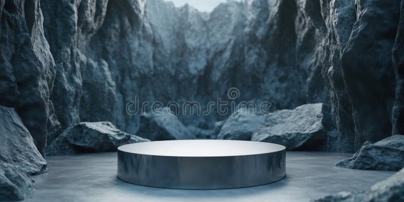 Cylindrical Platform in Rocky Cave Environment with Dramatic Lighting ...