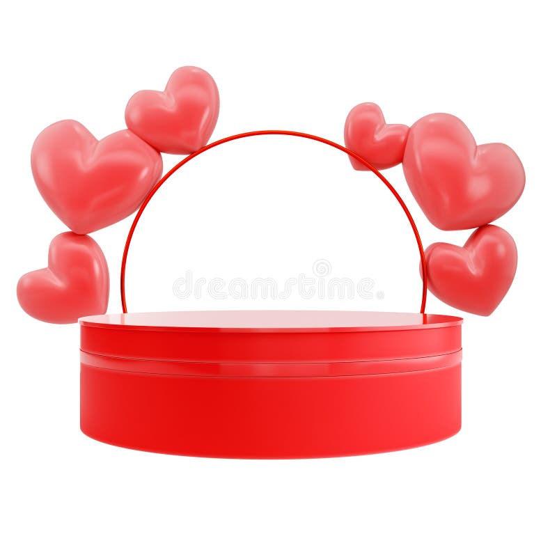 Cylindrical Podium for Product Display with Arc and Hearts Isolated on ...