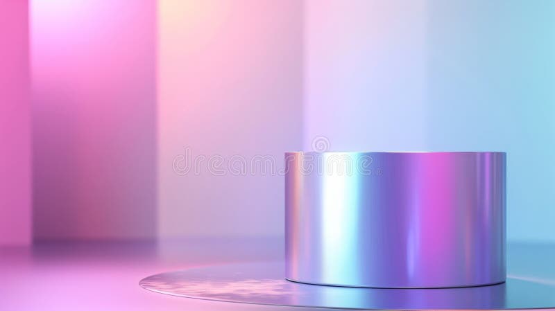 A Cylindrical Podium with a Smooth, Metallic Finish Stands in Front of ...