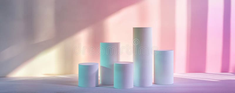 Cylindrical Podiums with Pastel Lighting, Abstract Composition ...