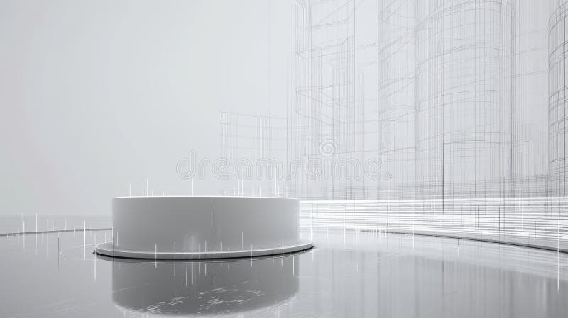Cylindrical Stage in Futuristic Wireframe Architecture Stock ...
