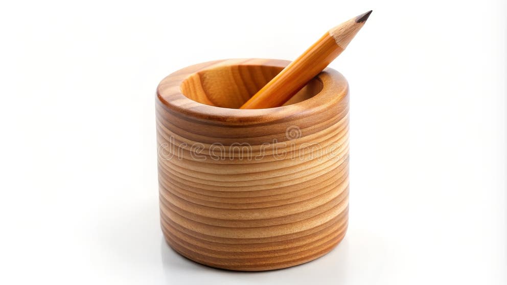 A Cylindrical Wooden Pencil Holder with a Single Pencil. Generative AI ...