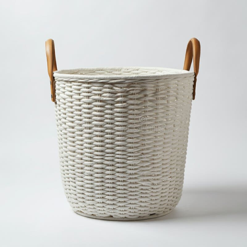 A Cylindrical Woven Basket with a White Texture, Featuring a Uniform ...