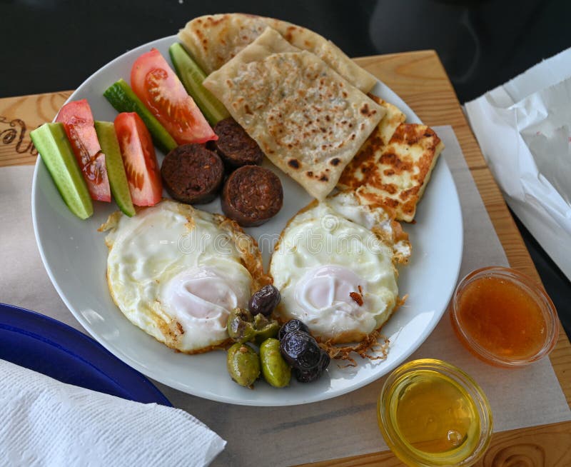 Cypriot Breakfast in a Cafe by the Sea 1 Stock Photo - Image of bread ...