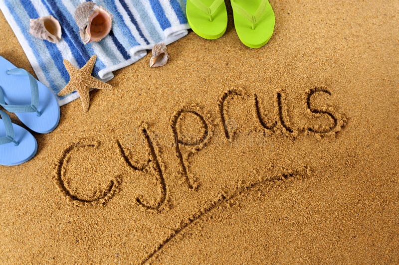 The Word Cyprus Written on the Sand Stock Photo - Image of sand, water ...