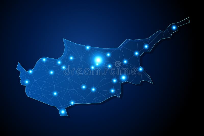 Cyprus - Country Shape with Lines Connecting Major Cities Stock Vector ...