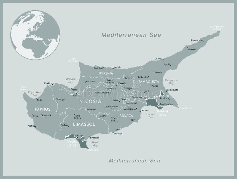 Cyprus - Detailed Map with Administrative Divisions Country. Vector ...