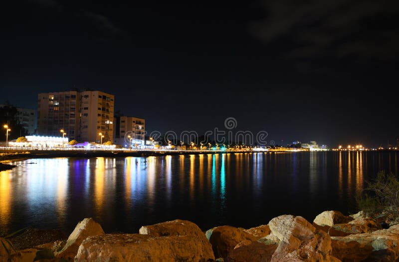 Cyprus, Larnaca Promenade at Night Editorial Stock Image - Image of ...