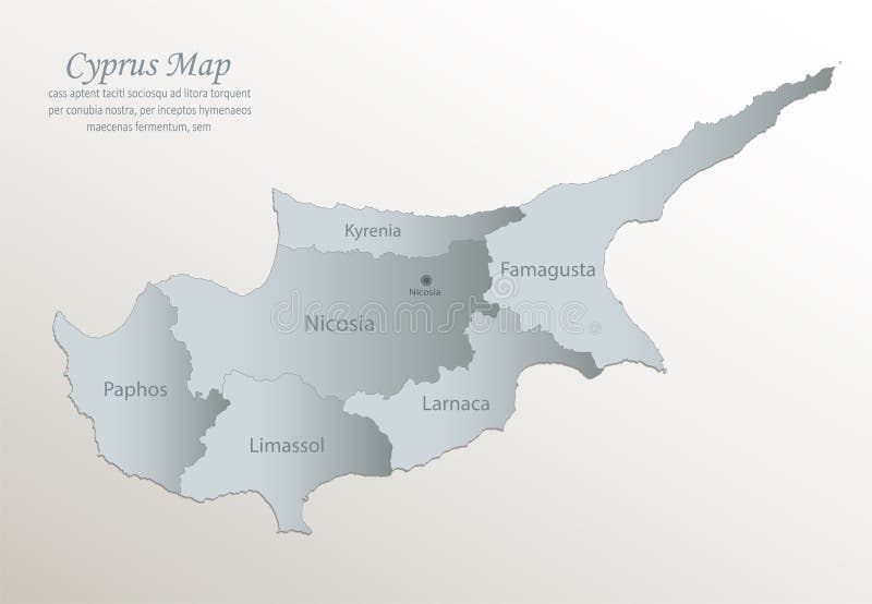 Cyprus Map, Administrative Division with Names, White Blue Card Paper ...