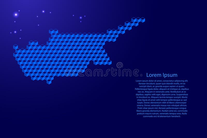 Cyprus Map From 3d Classic Blue Color Cubes Isometric Abstract Concept