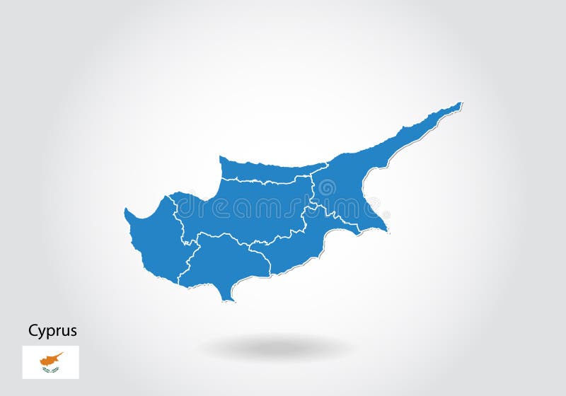 Cyprus Map Design with 3D Style. Blue Cyprus Map and National Flag ...