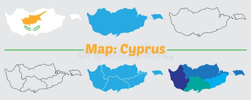 The Cyprus Map Divided in Districts with Labels, Flag Shape Country ...