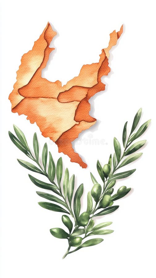 Of Cyprus Map with Olive Branches Flag Reference Stock Illustration ...