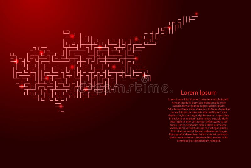 Cyprus Map from Red Pattern of the Maze Grid and Glowing Space Stars ...