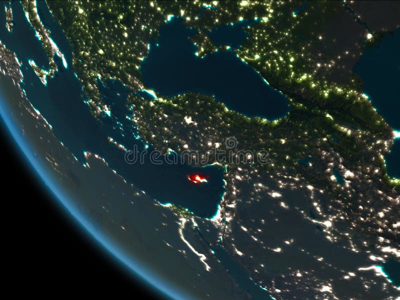 Cyprus at night from orbit stock illustration. Illustration of ...