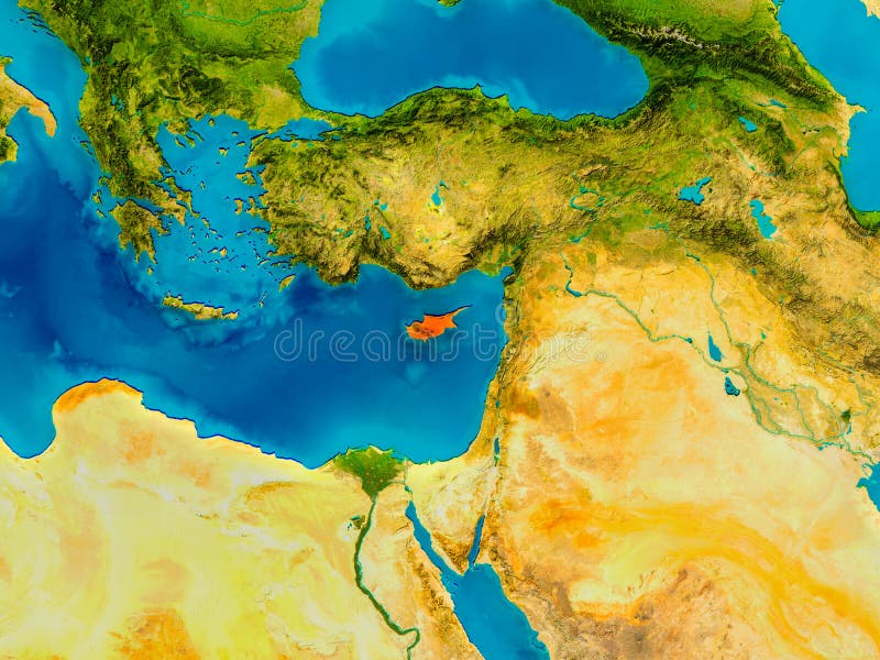 Cyprus on physical map stock illustration. Illustration of planet ...