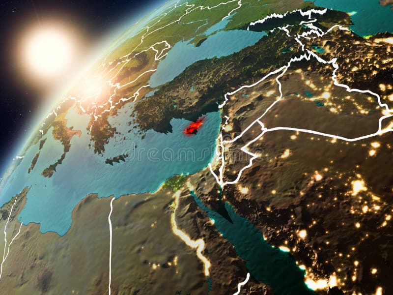 Cyprus on Planet Earth in Sunset Stock Illustration - Illustration of ...