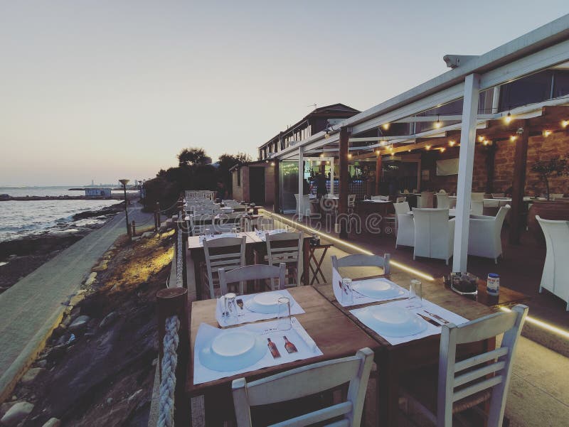 Cyprus Seaside Dining editorial photo. Image of boardwalk - 179519541