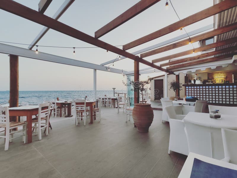 Cyprus Seaside Dining stock image. Image of property - 179519571