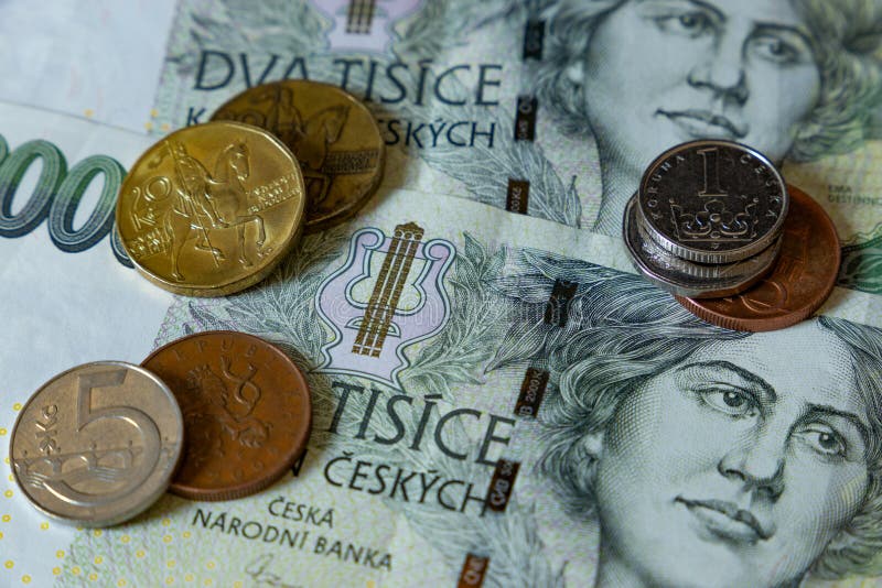 Czech Banknotes and Coins - Ceska Koruna Stock Photo - Image of ...