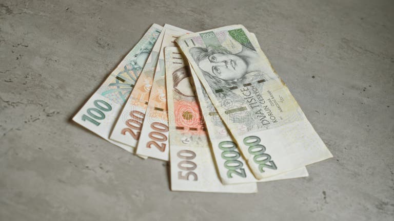 Czech Banknotes of Various Denominations Including 100, 200, 500, and ...