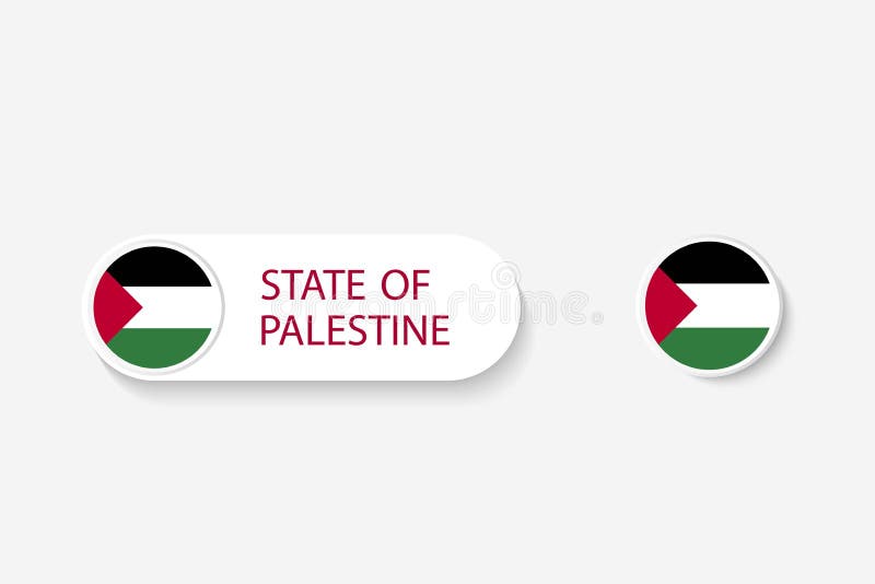 State of Palestine Button Flag in Illustration of Oval Shaped with Word ...