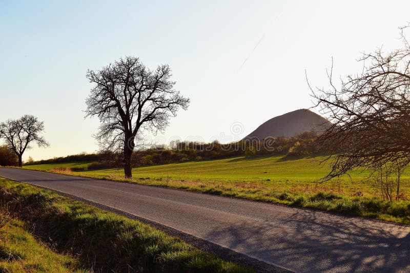 Czech Countryside Road Cutting through Bright Green Fields Under Clear ...