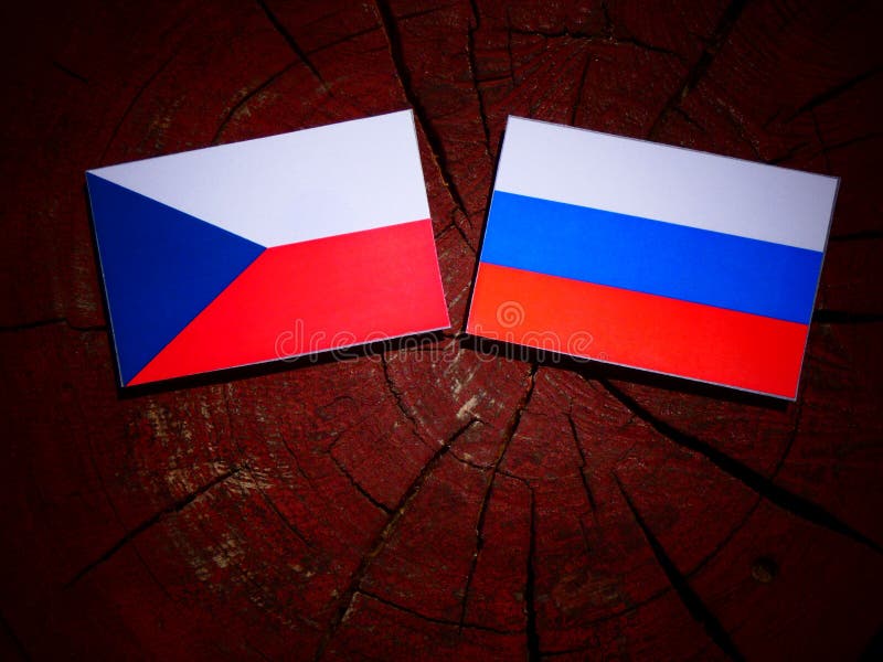 Czech Flag with Russian Flag on a Tree Stump Stock Image - Image of ...