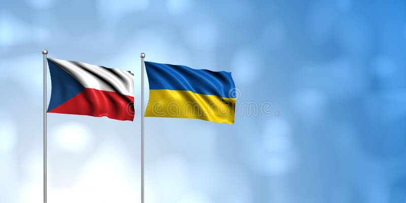 Czech Flag with Ukraine Flag, with a Cloudy Sky Stock Illustration ...