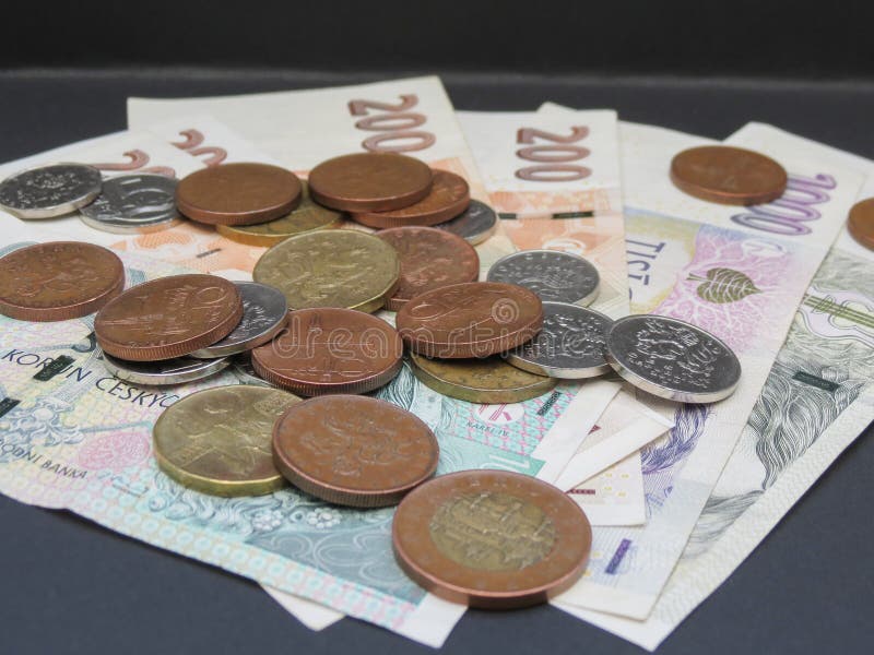 Czech Koruna Notes and Coins, Czech Republic Stock Photo - Image of ...