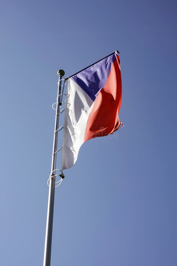 Czech National Flag on Flagpole in Wind Stock Image - Image of nation ...