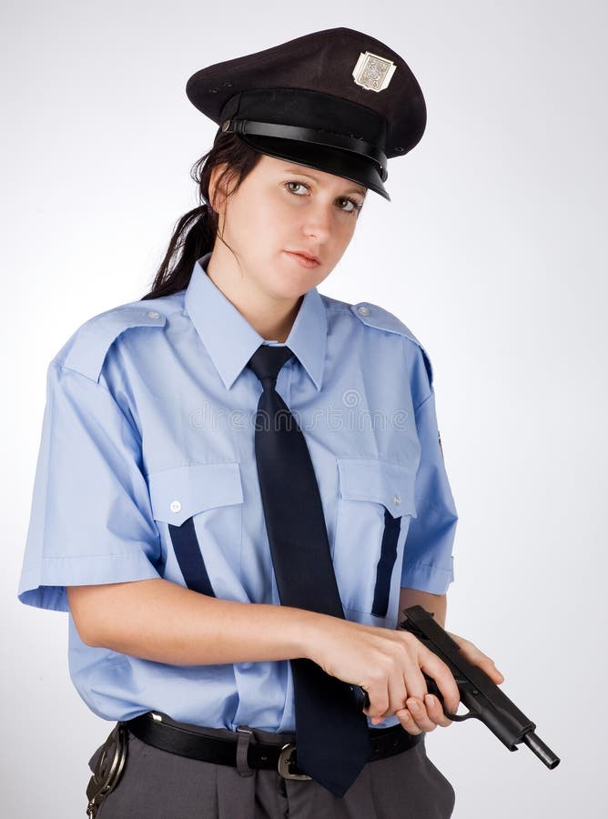 Policewoman aiming gun. stock image. Image of caucasian - 3421291