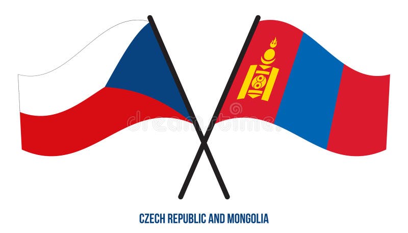 Czech Republic And Mongolia Flags Crossed And Waving Flat Style