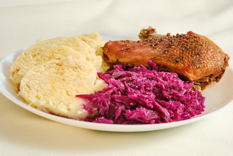 Czech Roasted Duck with Dumpling and Cabbage Stock Photo - Image of ...